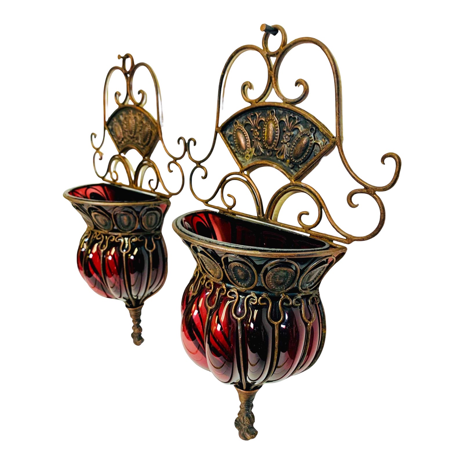 1980’s Glass Wall Pockets, Set of 2 | Chairish