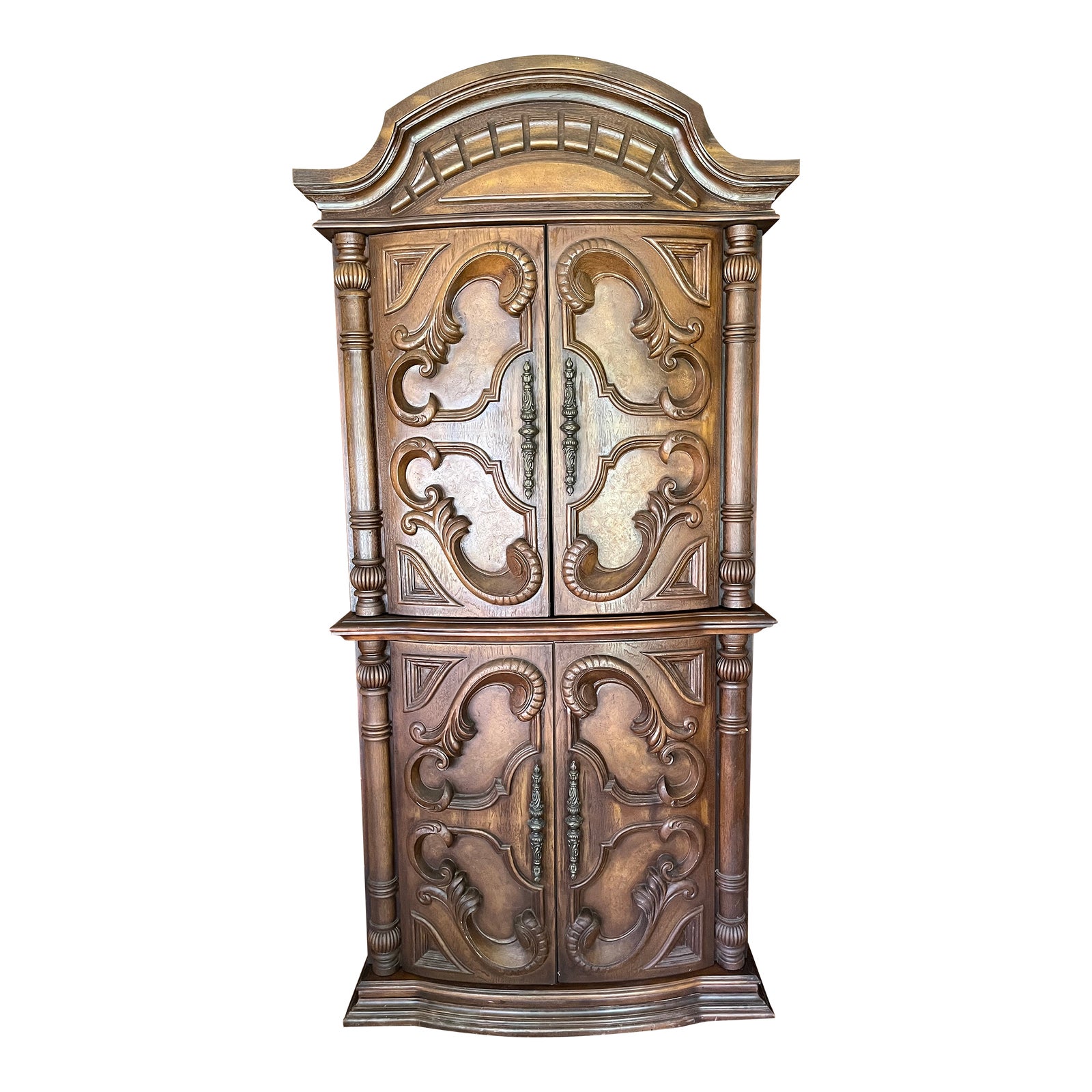Vintage Spanish Baroque Revival Carved Cabinet | Bonnet Pediment ...