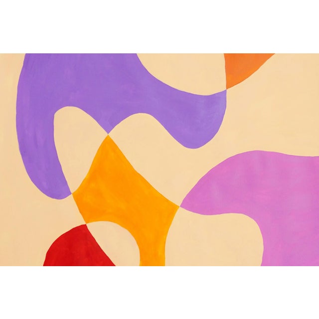 2024, Abstract Mid Century Shapes Triptych of Coral Curves, Acrylic Painting on Watercolor Paper ...