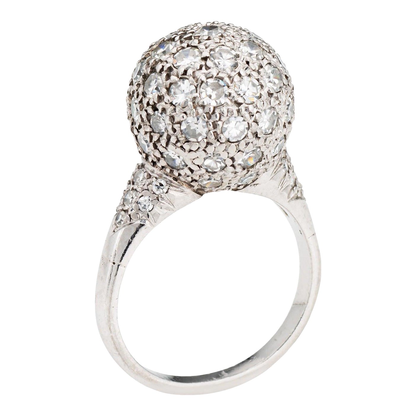 1ct Pave Diamond Orb Ring Vintage Platinum Cocktail Ball Sphere Jewelry ...
