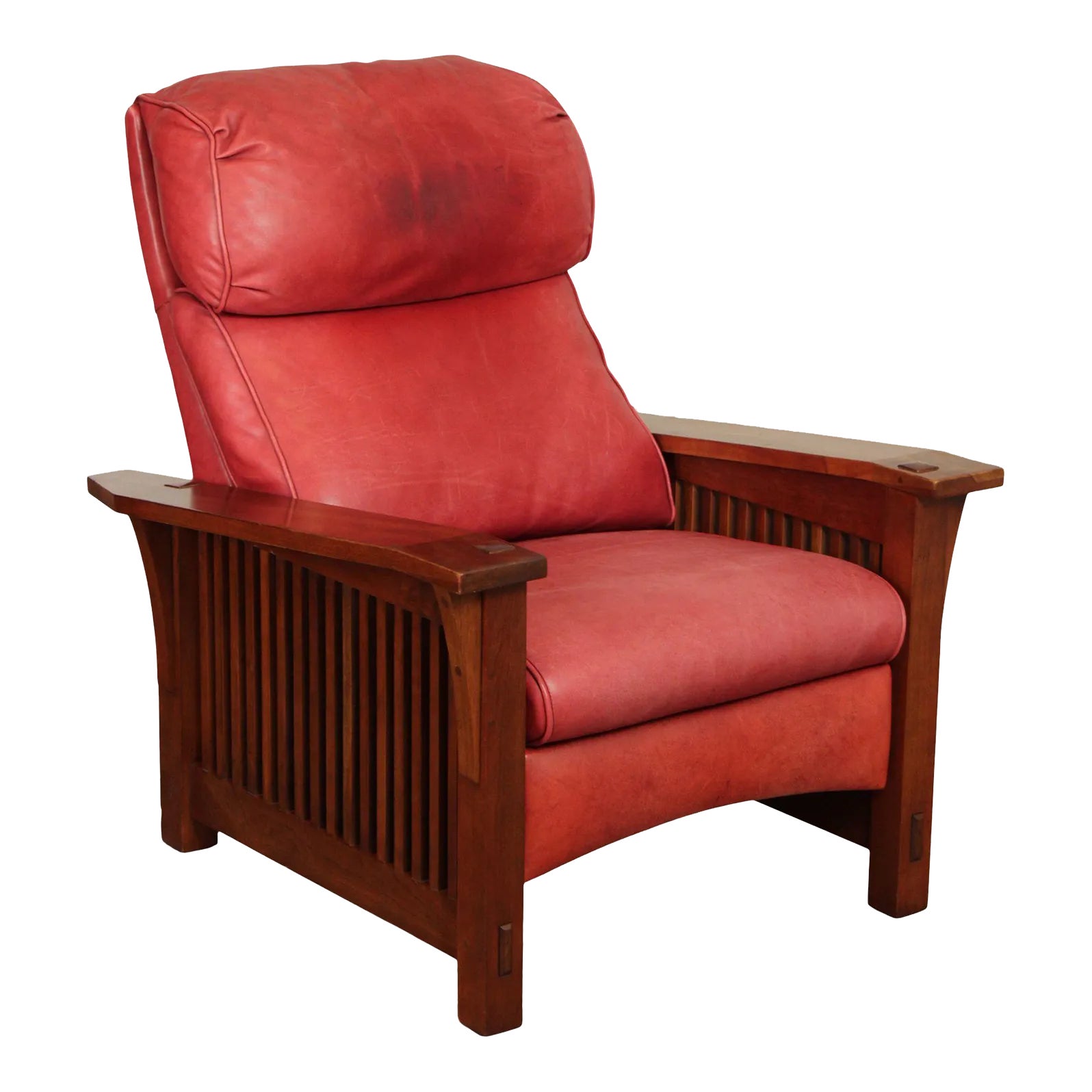 Stickley Mission Collection Leather and Cherry Spindle Morris Recliner ...