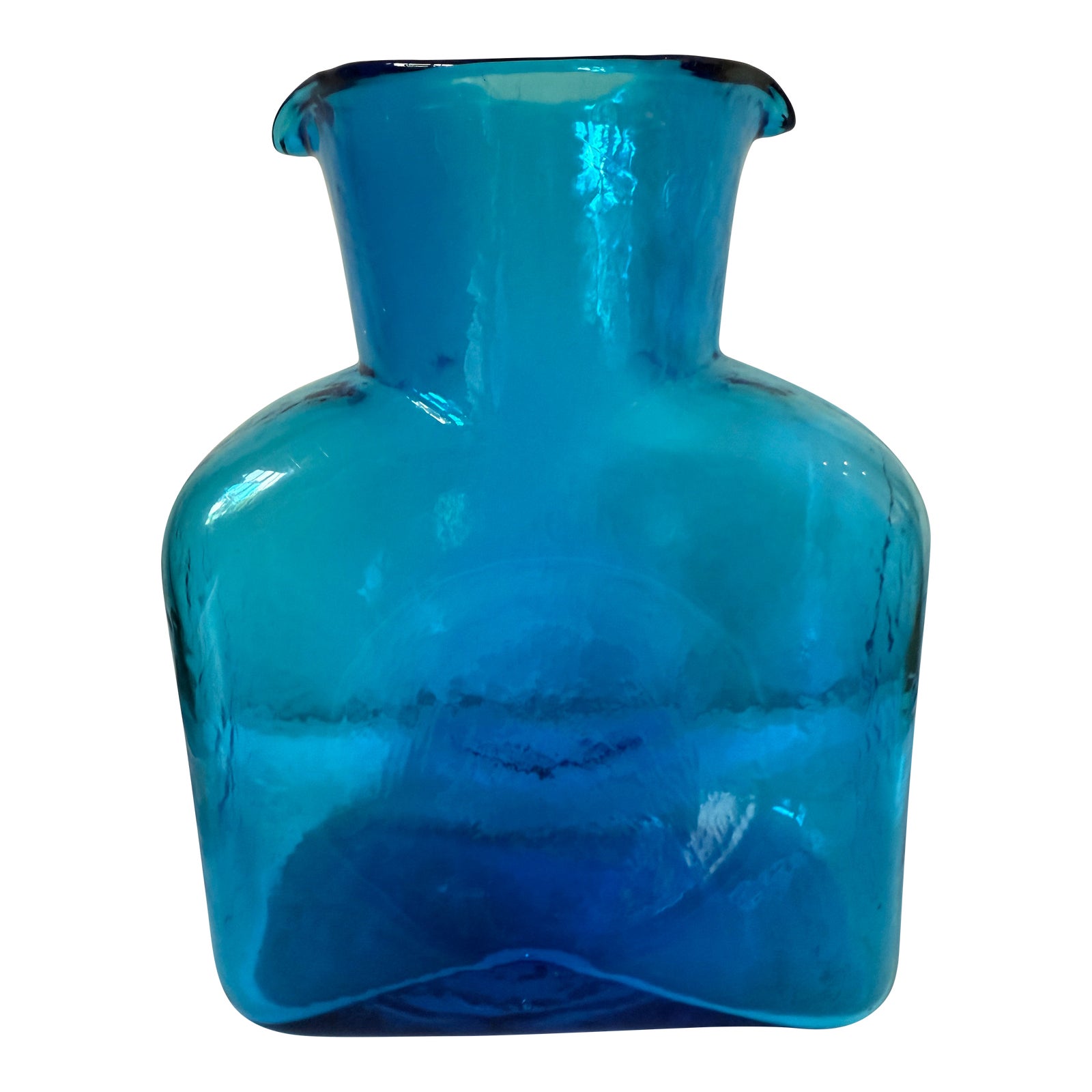 Blenko Blue Double Spouted Pitcher, Signed & Dated | Chairish