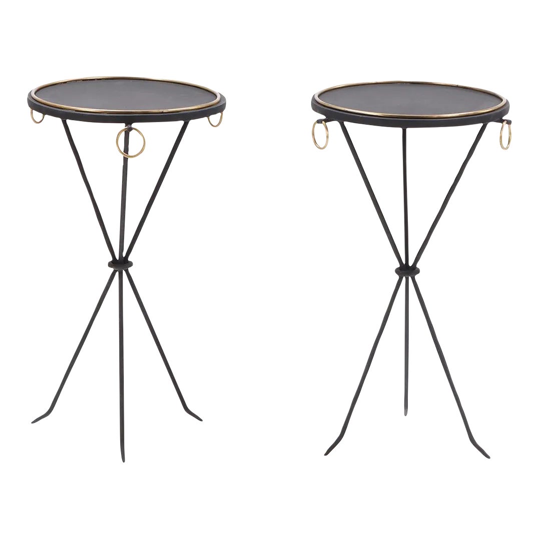 A Contemporary Pair of Wrought Iron Drink Tables Having Ring Decoration ...