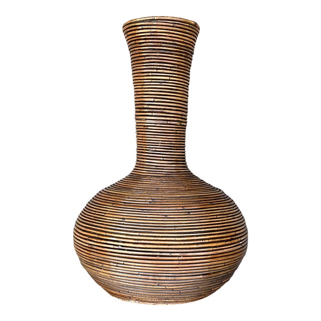 Vintage Coastal Pencil Reed Floor Vase | Chairish