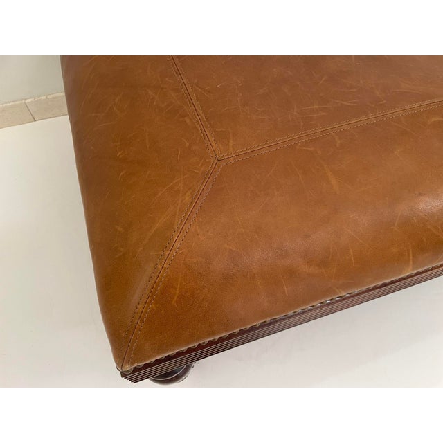 Victorian English Style Leather Ottoman With Brass Casters and Nailhead ...