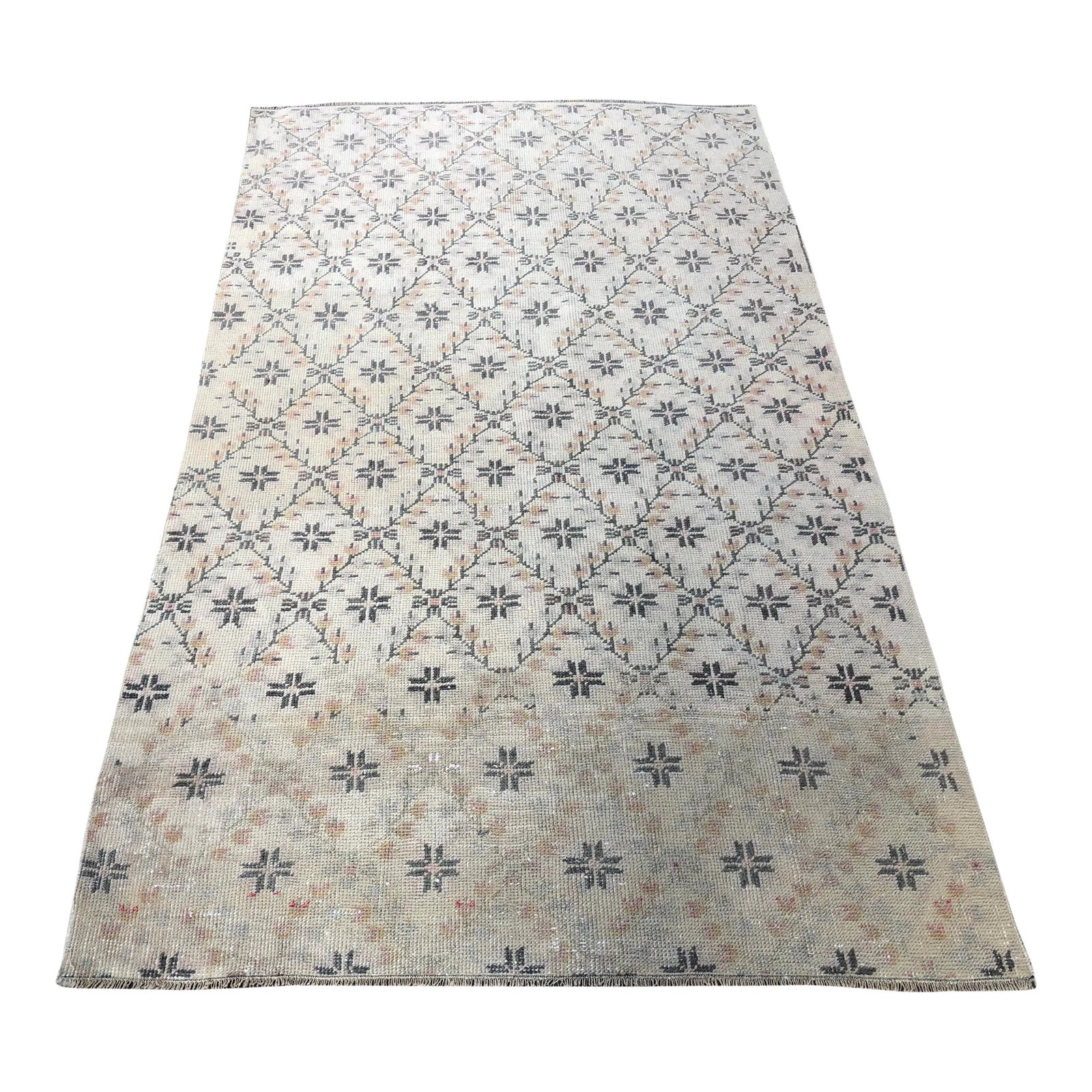 1960s Vintage Floral Handmade Rug- 4′1″ × 6′11″ | Chairish