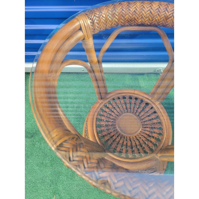 Vintage Weaved Wicker Coastal Boho Glass Top Round Side Tables- a Pair ...