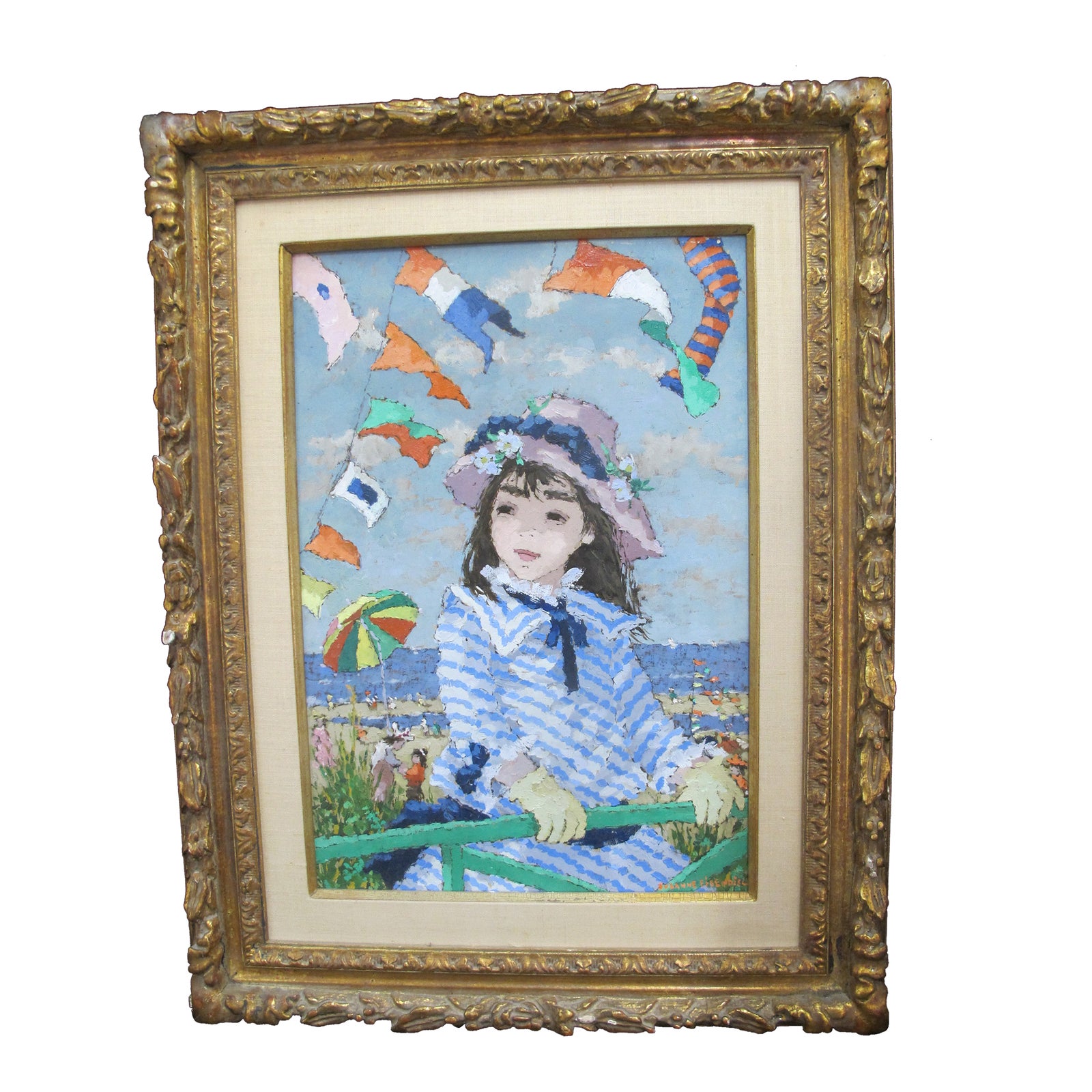 Suzanne Eisendieck Ornate Gilt Framed Young Girl Beach at Trouvile Oil ...