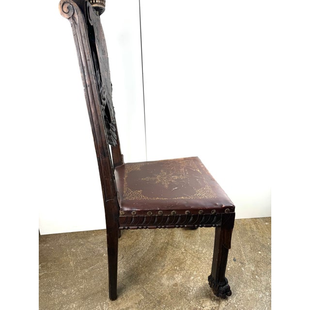 Late 19th Century Hand Carved High Back Leather Crest Coat of Arms ...