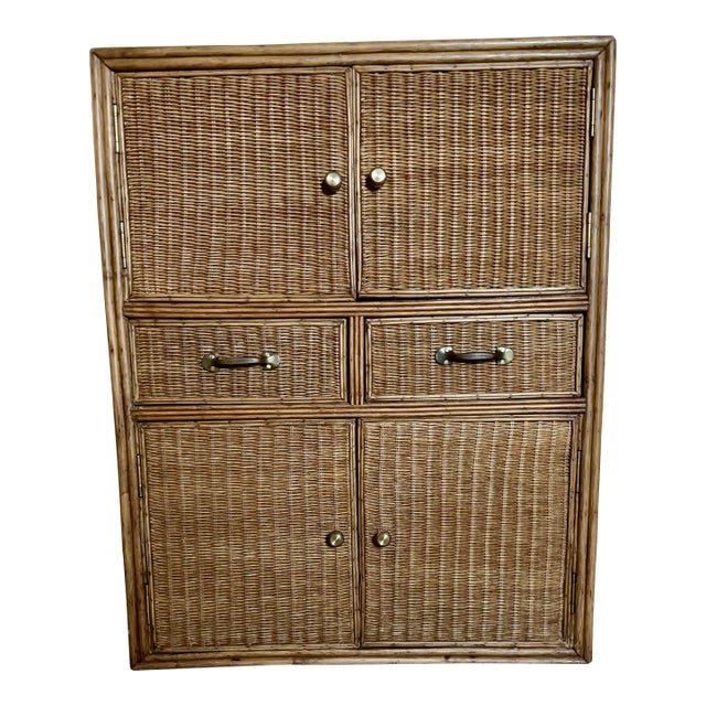 1980s Vintage Wicker Cupboard | Chairish