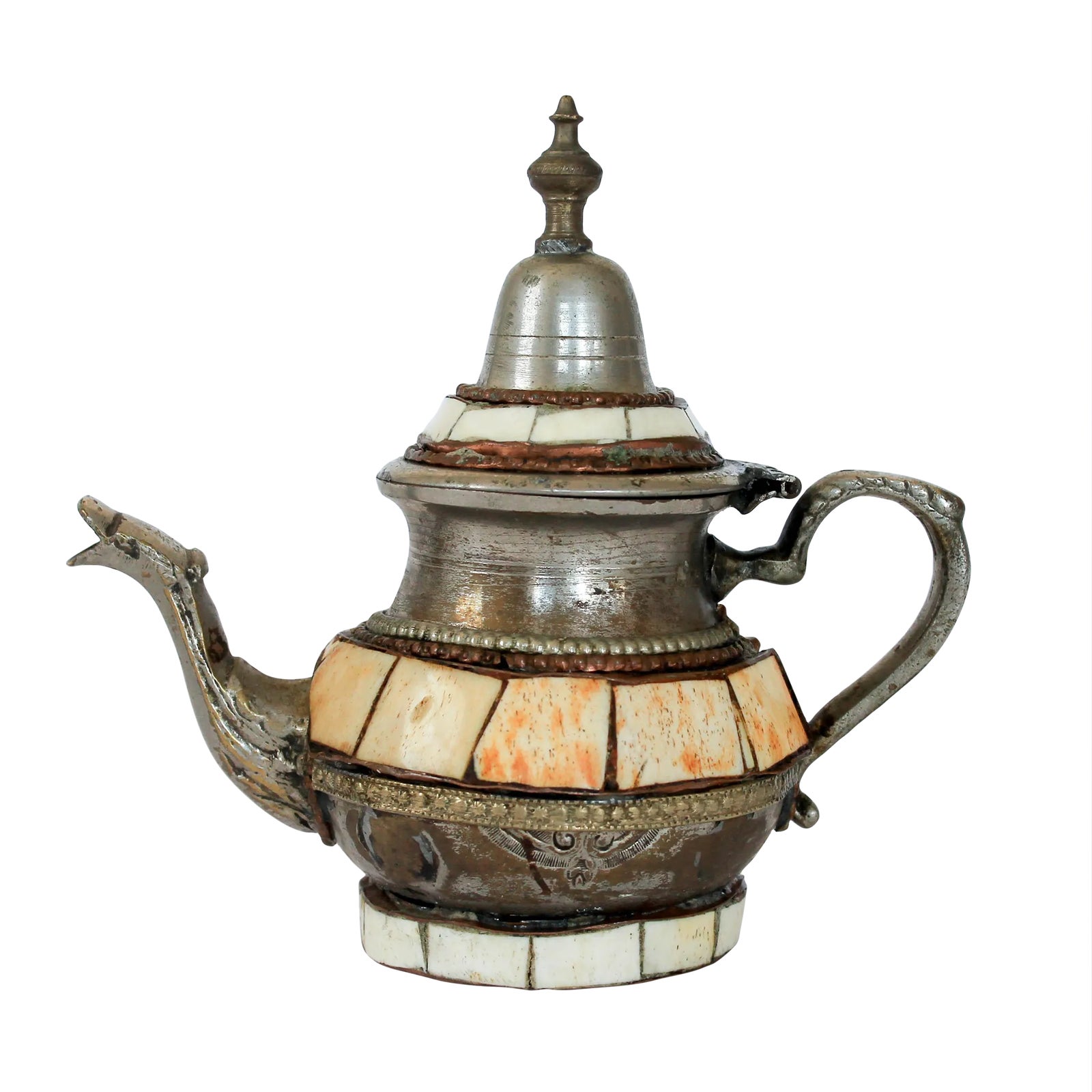 Vintage Moroccan Tea Pot With Bone Overlay | Chairish