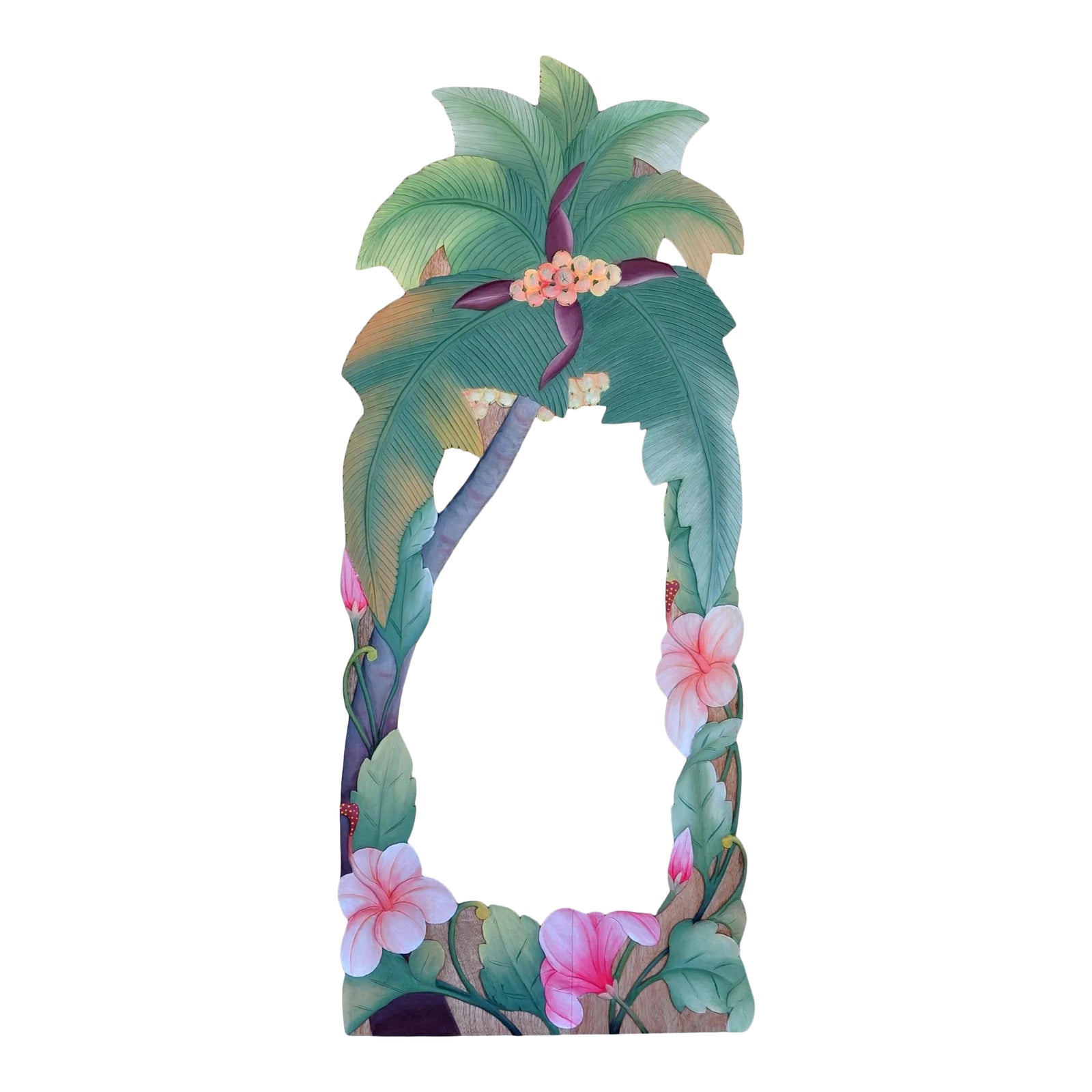 Balinese Wooden Frame With Relief Carvings of Coconut and Hibiscus ...