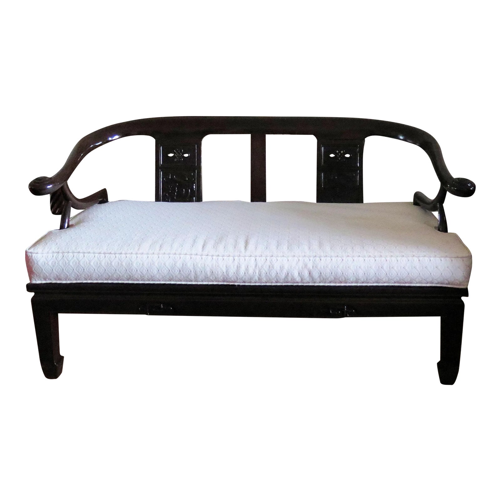 1950s Mid-Century Chinoiserie Cherry Wood Settee/Bench in the Manner of James Mont | Chairish