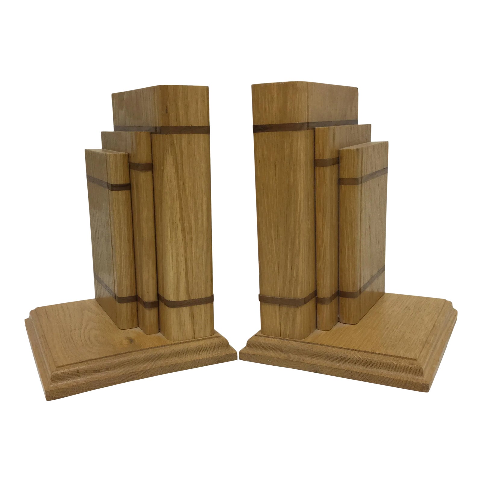 Vintage Boho Chic Large Mid-Century Oak Bookends - A Pair | Chairish