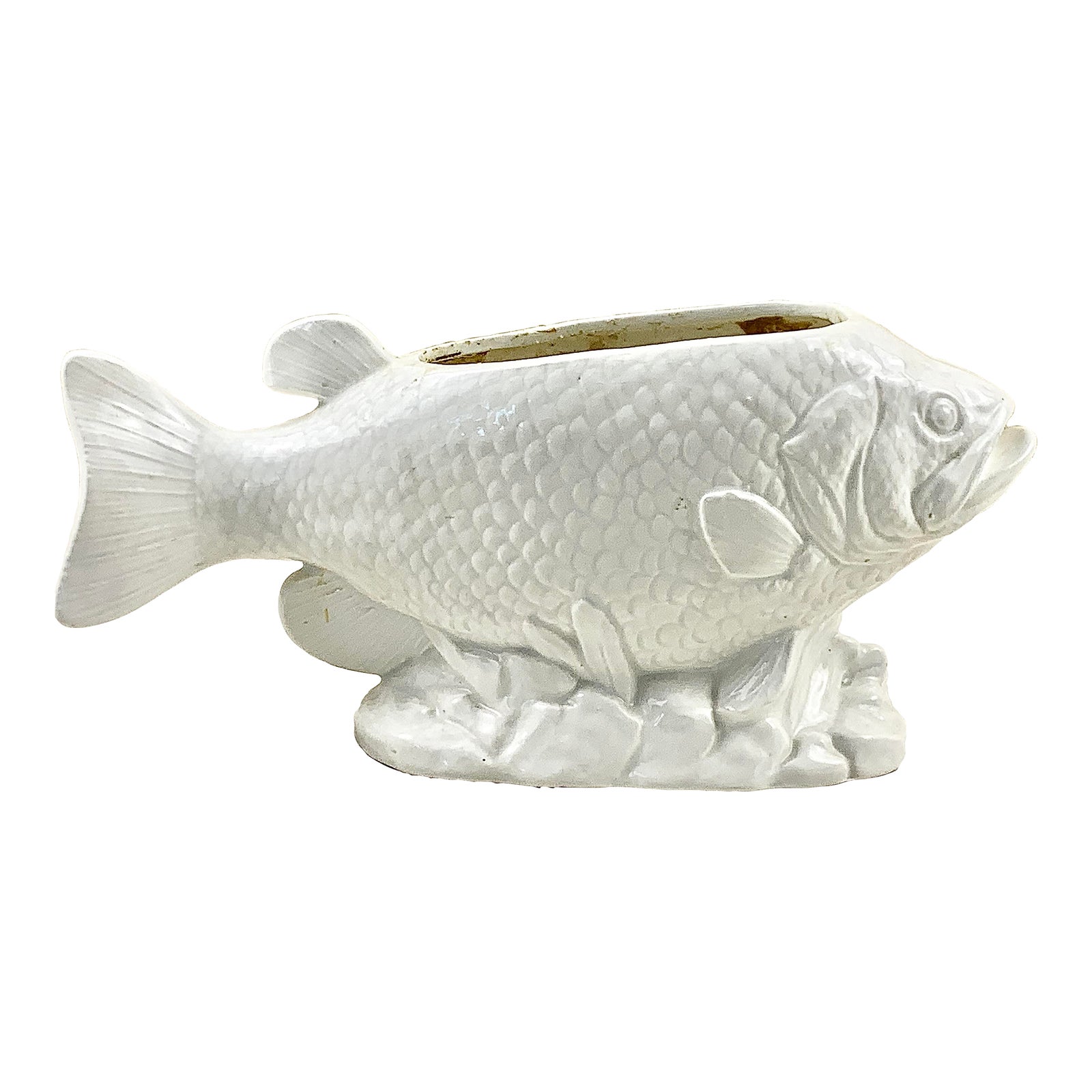Vintage Majolica Style Fish Cachepot | Chairish