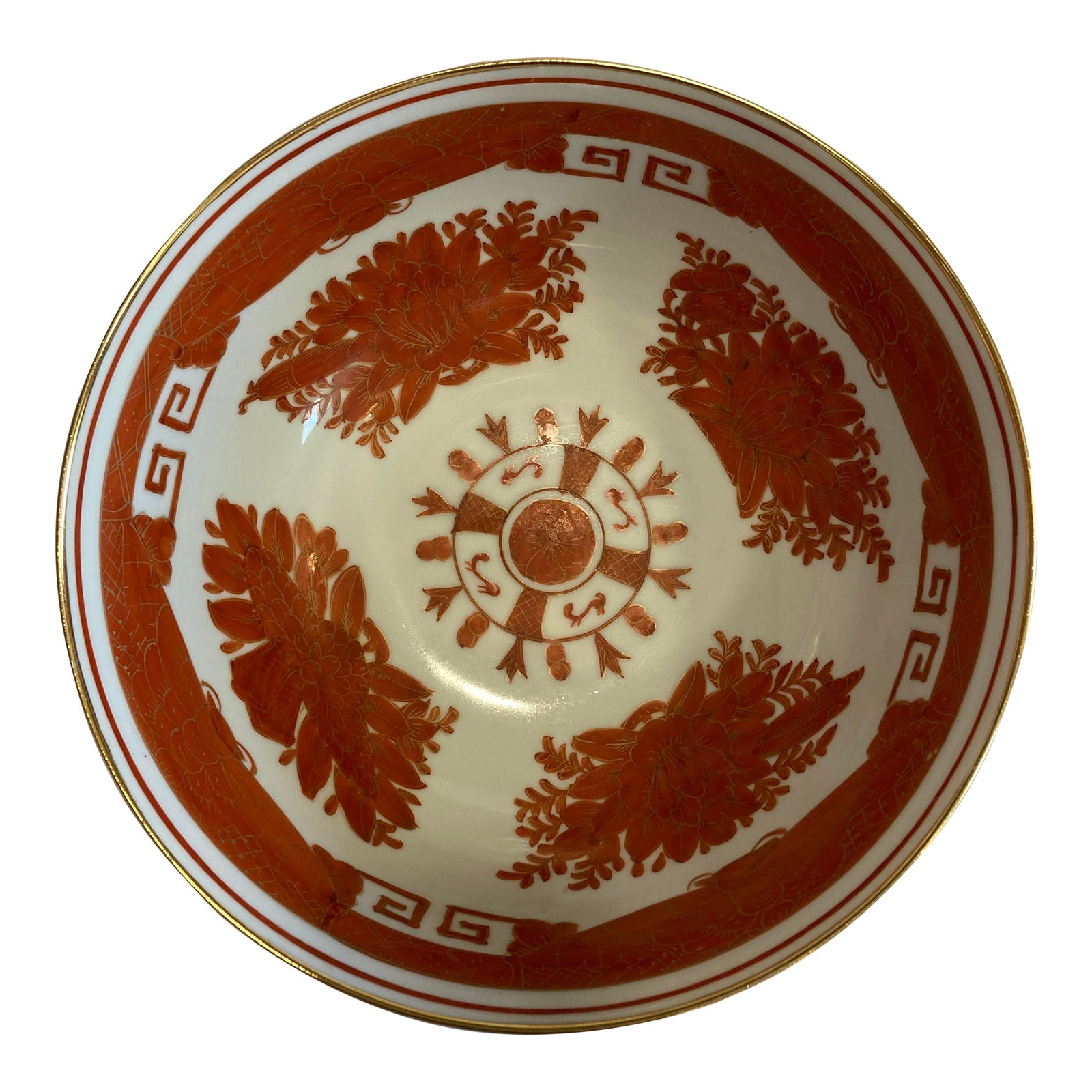 Vintage Orange & White Porcelain Asian Bowl | Chairish