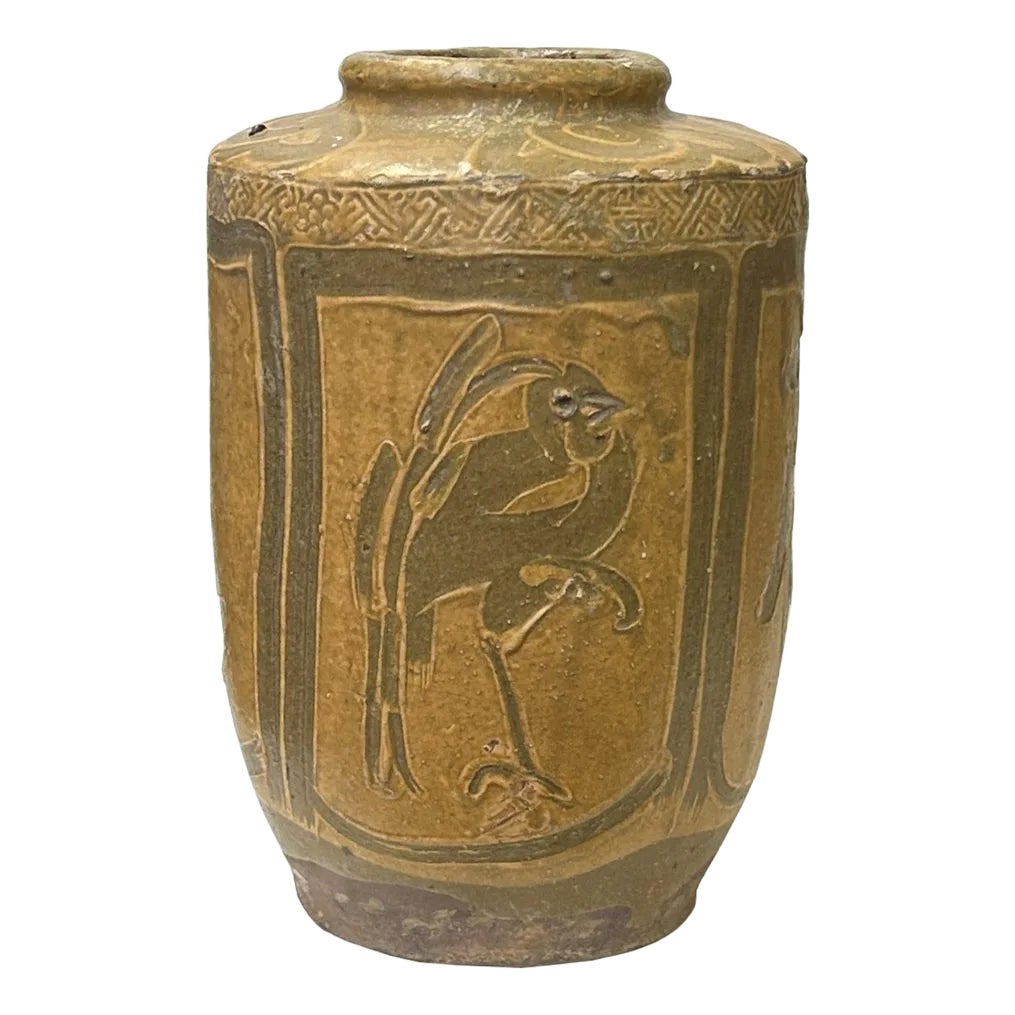 Vintage Earthy Beige Brown Village Rural Pottery Ceramic Pot Vase ...