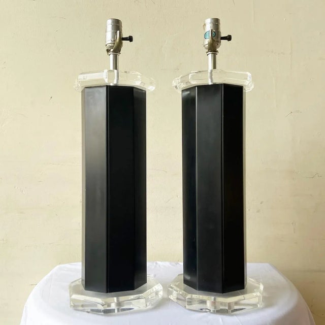 Postmodern Black Metal and Lucite Table Lamps | Chairish