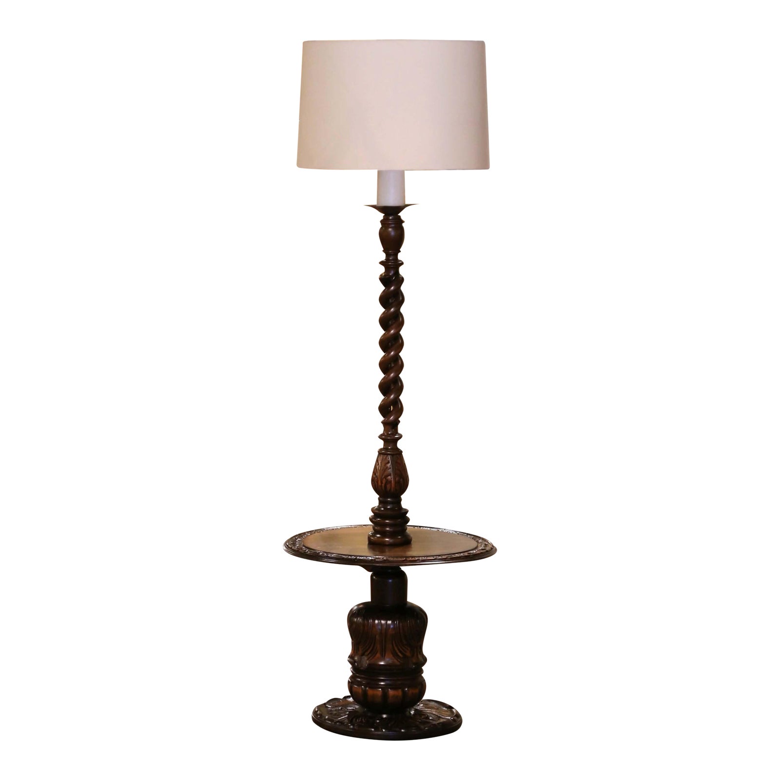 Early 20th Century French Carved Barley Twist Floor Lamp With Attached ...