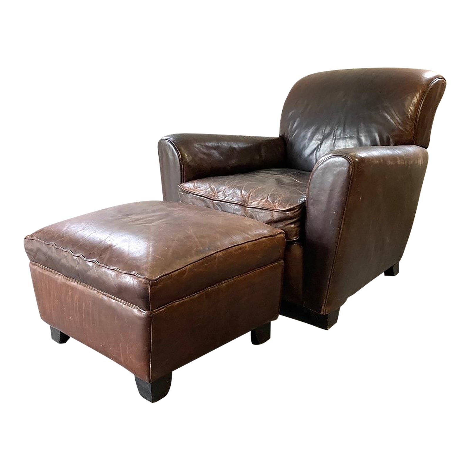 Vintage Mitchell Gold Leather Lounge Chair and Ottoman | Chairish