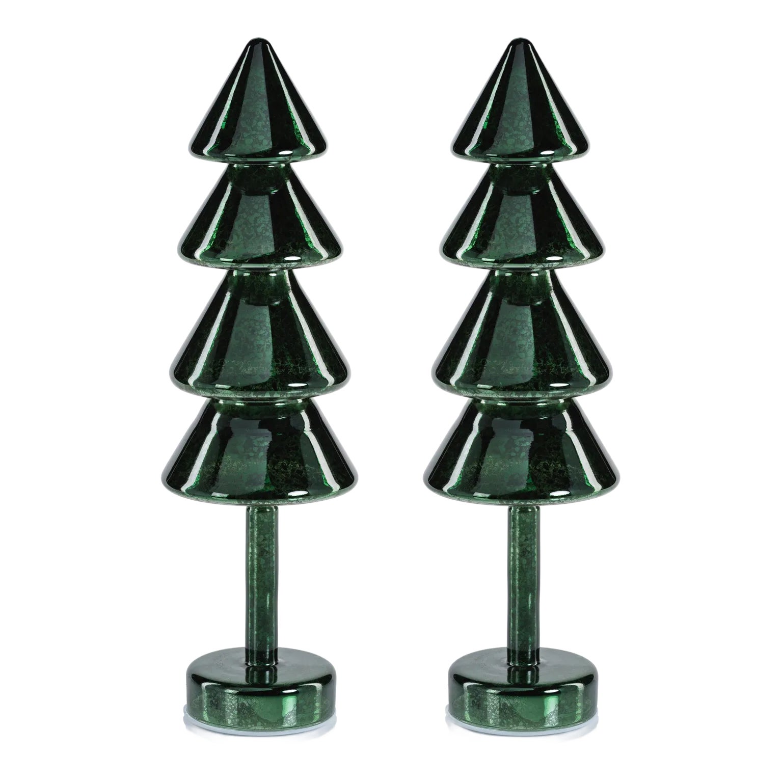Crimbo 15.75" Green Sparkle Layered Cone LED Trees, Set of 2 | Chairish