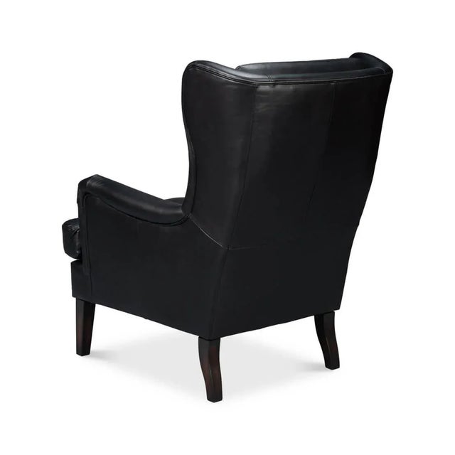 Classic Black Leather Wingback Chair | Chairish