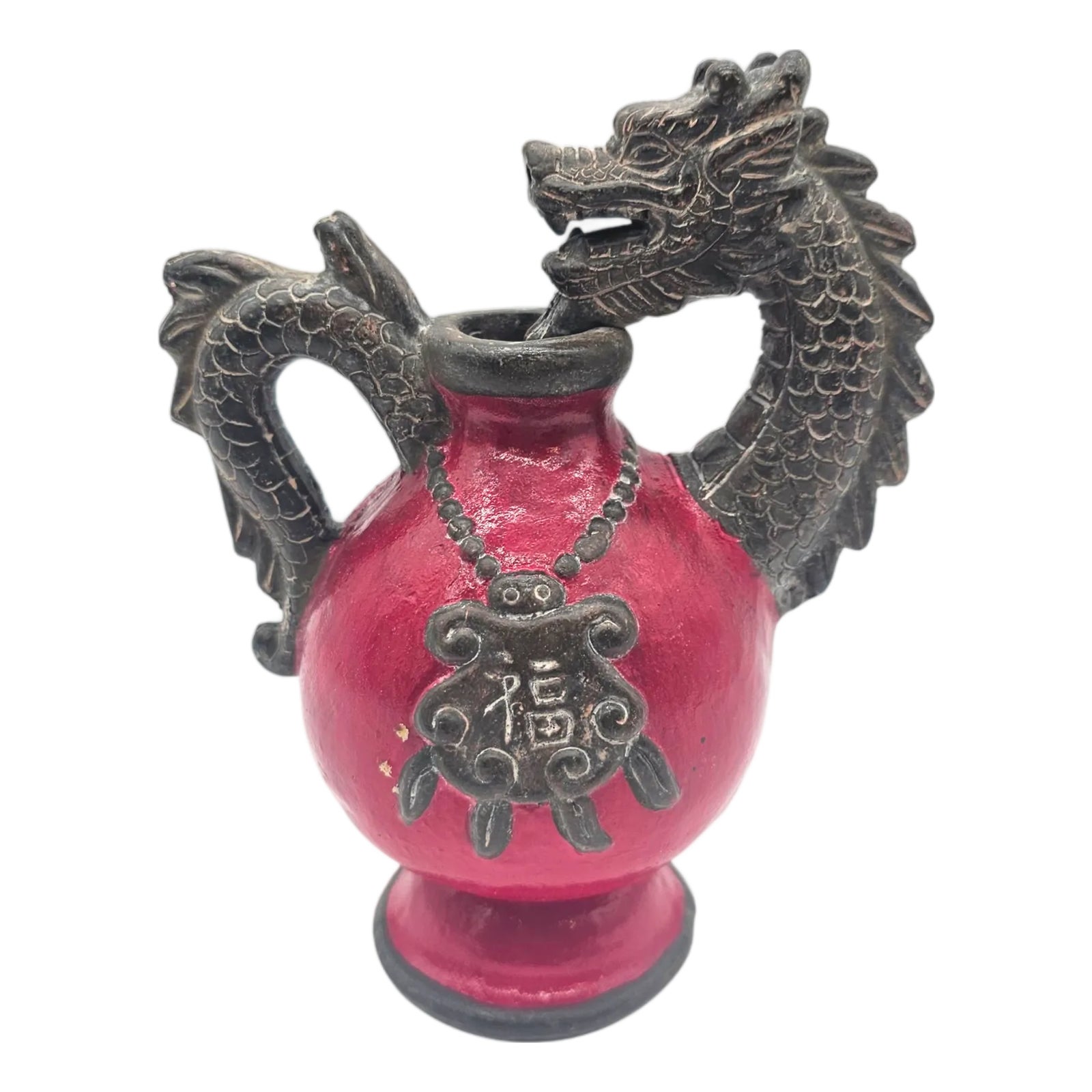 Vintage Red Chinese Dragon Vase With Fu Blessing Symbol – Year of the ...