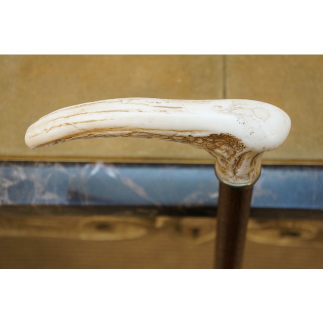 Late 20th Century Oak Elk Stag Horn Antler Handle Walking Stick Cane ...