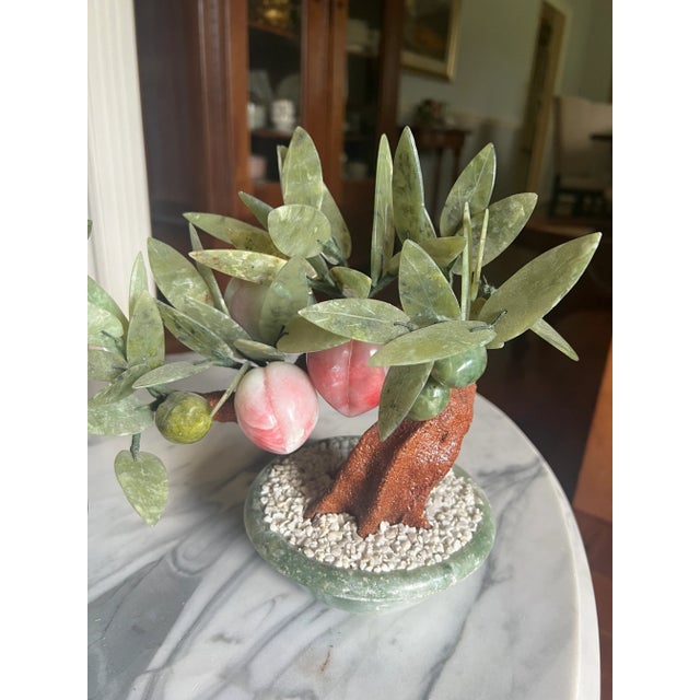 Vintage Bonsai Jade Stone Fruit Pair of Bowls With Peach Trees Peaches ...
