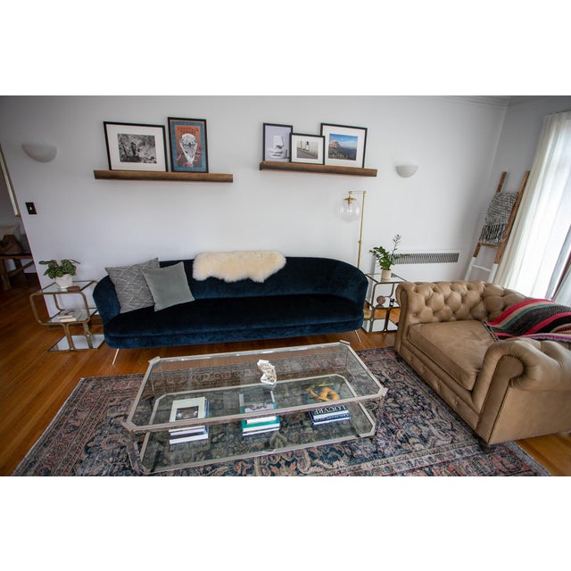 Lee Industries Indigo Blue Modern Vanguard Velvet Sofa | Chairish