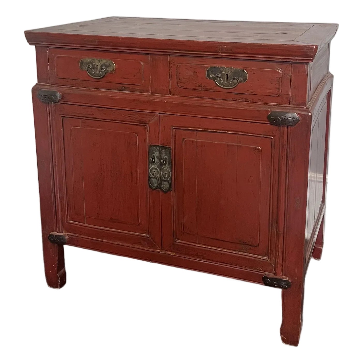 Late Qing Dynasty Red Lacquer Elmwood Accent Cabinet - Distressed ...