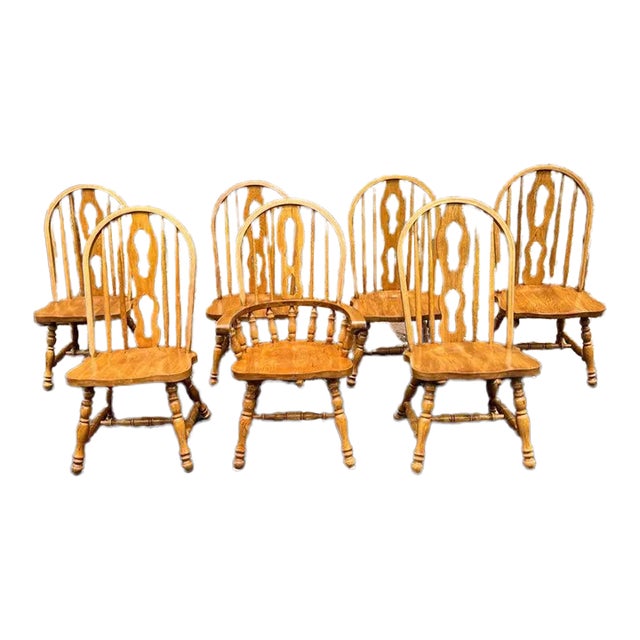 20th Century Set of 7 Vintage Oak Windsor Hooped Back Dining Chairs ...