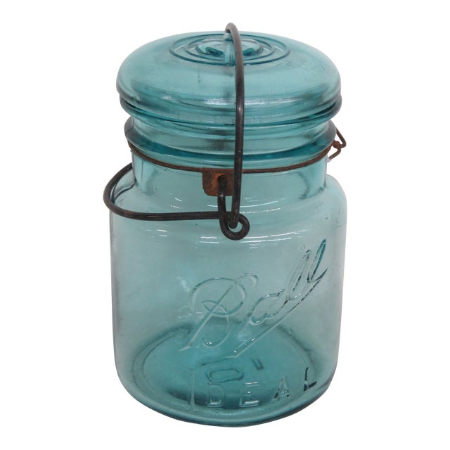 Blue Turquoise Ball Ideal Canning Mason Jar With Lid Wire | Chairish