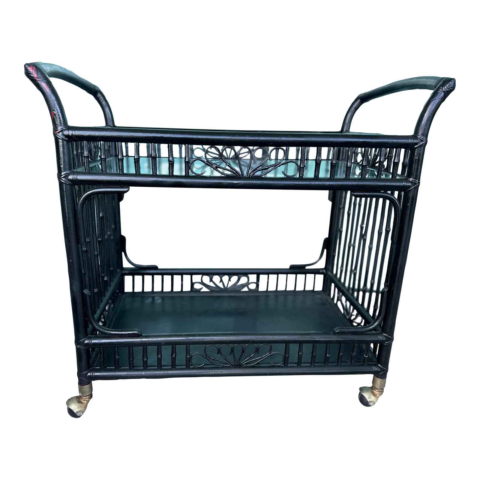 1990s Lacquer Bamboo Bar Cart | Chairish