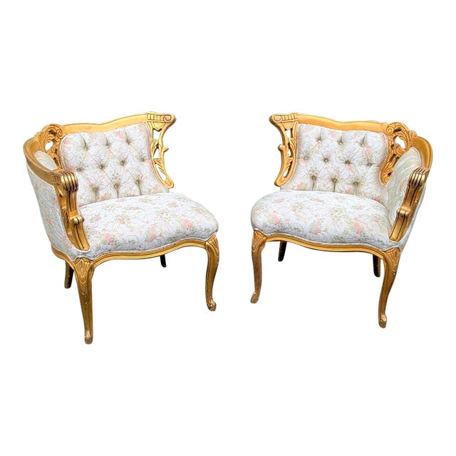 Late 20th Century Vintage French Regency Tufted Brocade Parlor Chairs ...