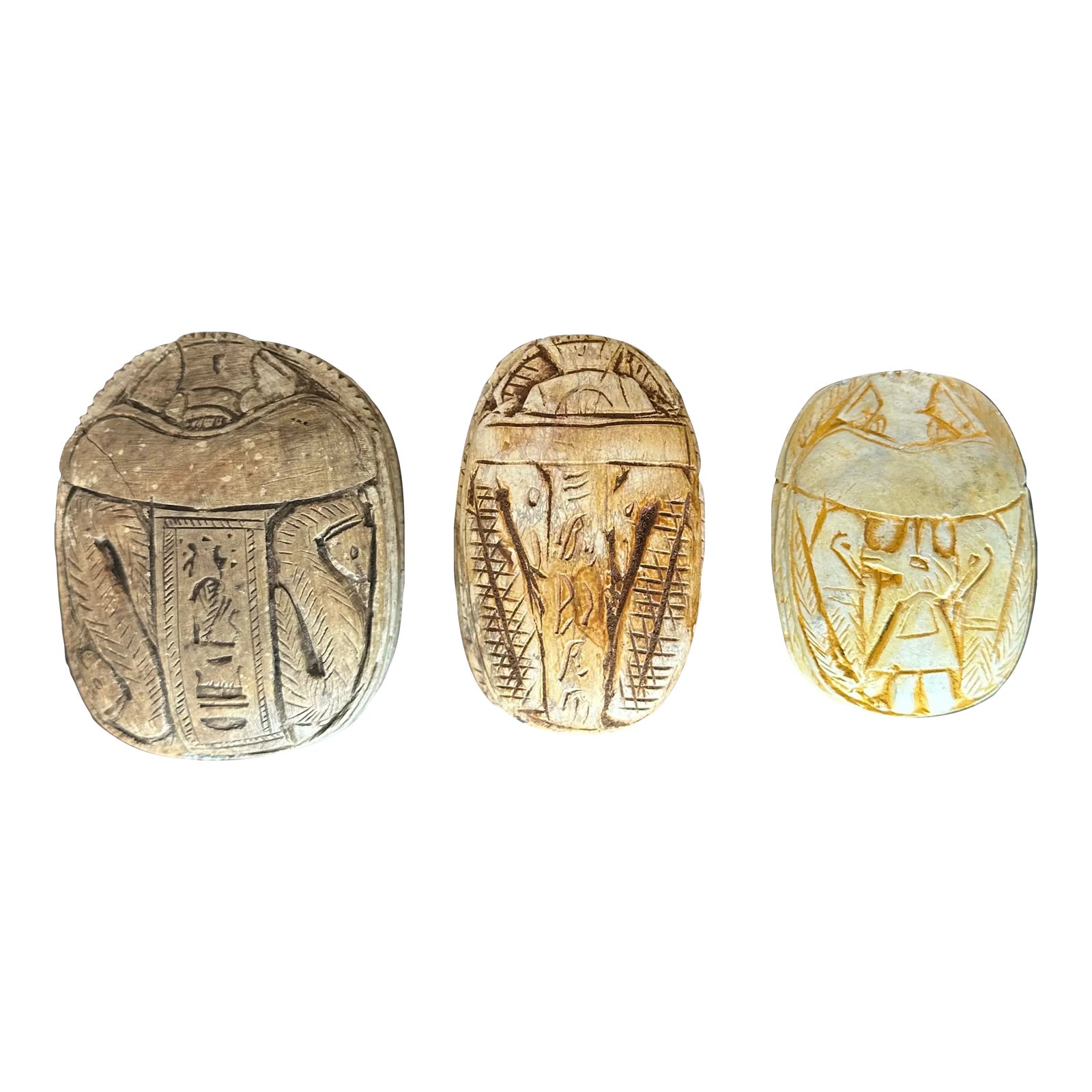 Vintage Boho Carved Egyptian Scarabs - Set of 3 | Chairish