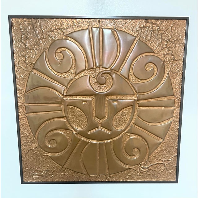 Large 1960s Copper Bas Relief Plaque With Repose Depiction of a Lion ...