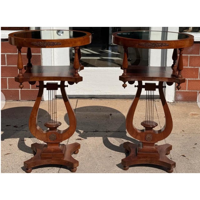 Pair of American Empire Mahogany Rectangular Lyre Base Pedestal Side ...