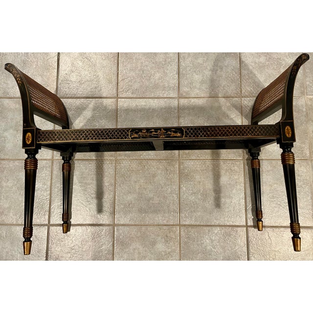 Mid 20th Century Mid-Century Regency Chinoiserie Black and Gold Caned ...