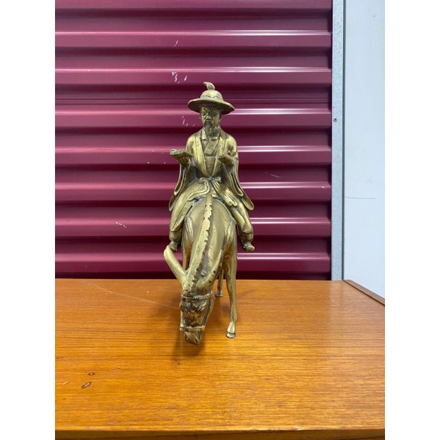 Early 20th Century Chinese Iron Bronze Gilt Man Scholar Riding a Horse ...