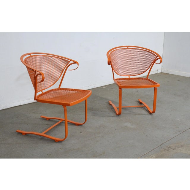 Pair of Mid-Century Modern Atomic Orange Salterini Style Outdoor Metal ...