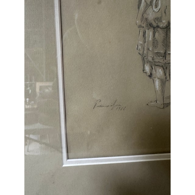 1970s Pencil and Pastel, Framed and Signed Drawing of Traditional Man ...