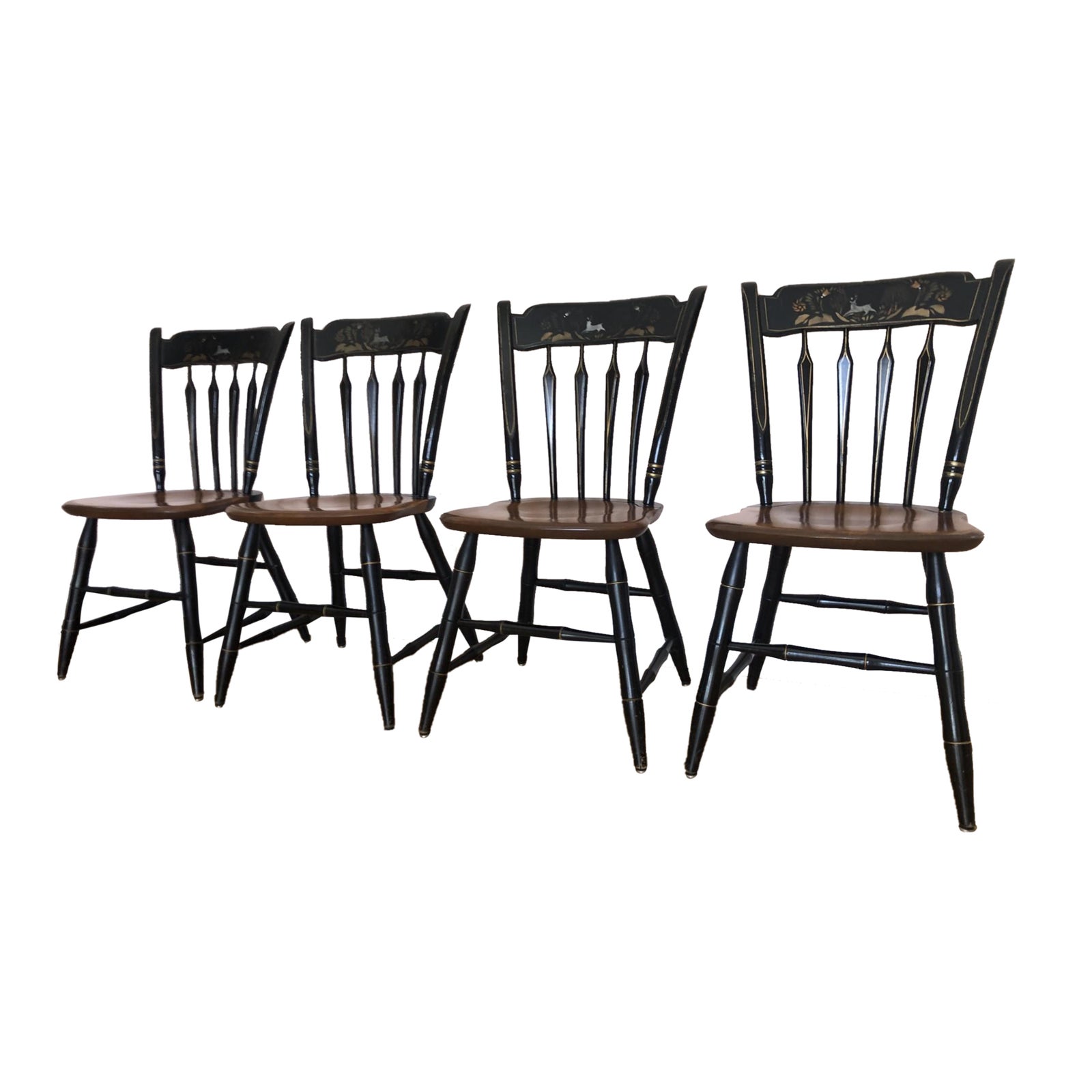 Mid 20th Century Ethan Allen Black and Gold Decorated Side Chairs - Set ...