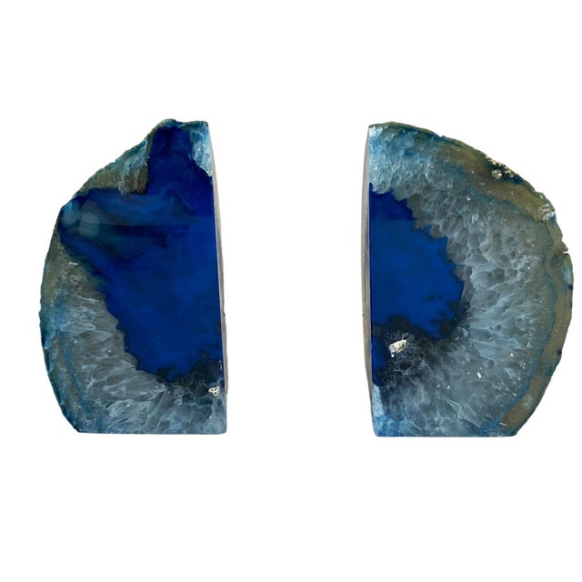 Brazilian Blue Agate Geode Quartz Crystal Wealth Stone | Chairish