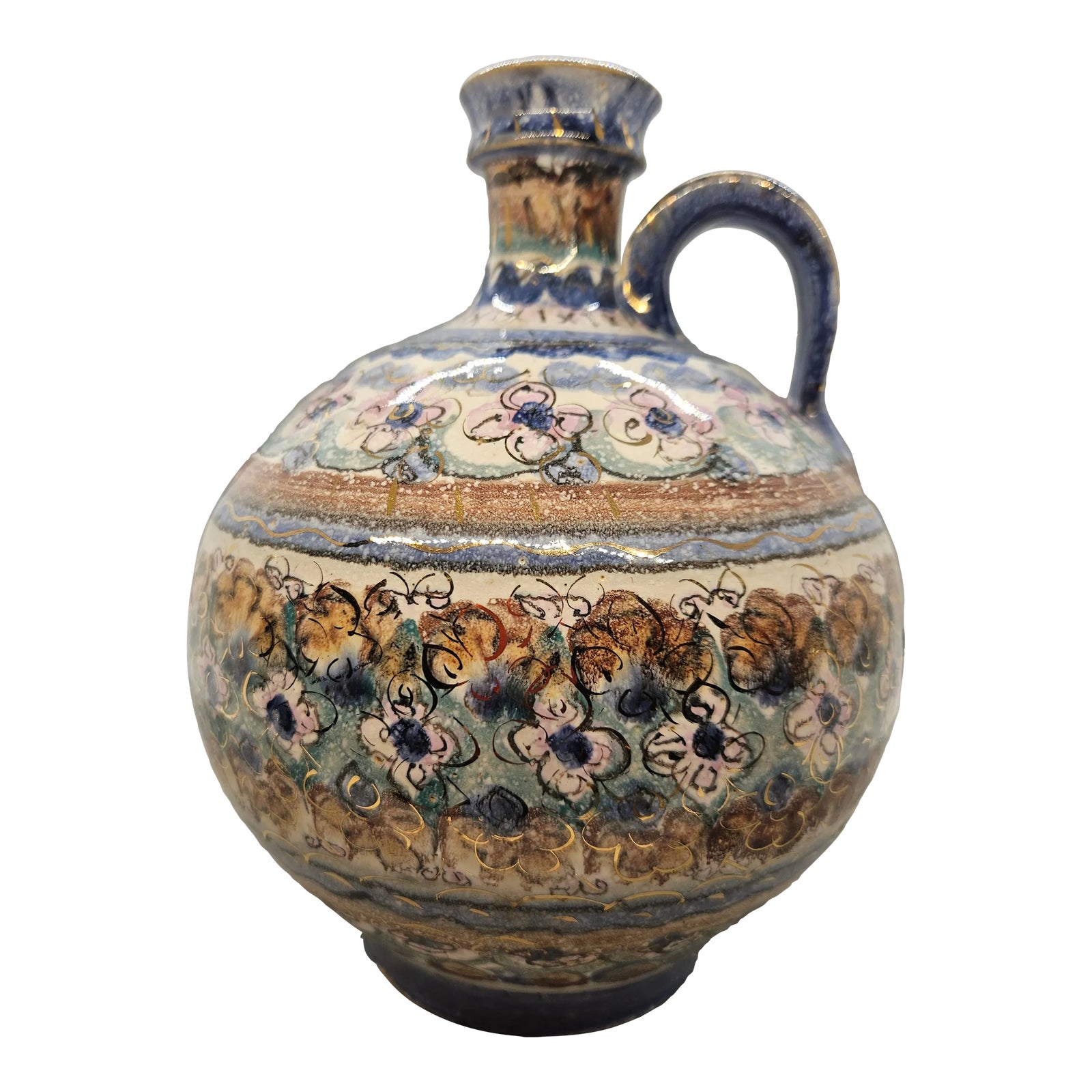 Vintage Studio Pottery MCM Floral Gold Gilt Jug - Dutch - De Olde Kruyk ...