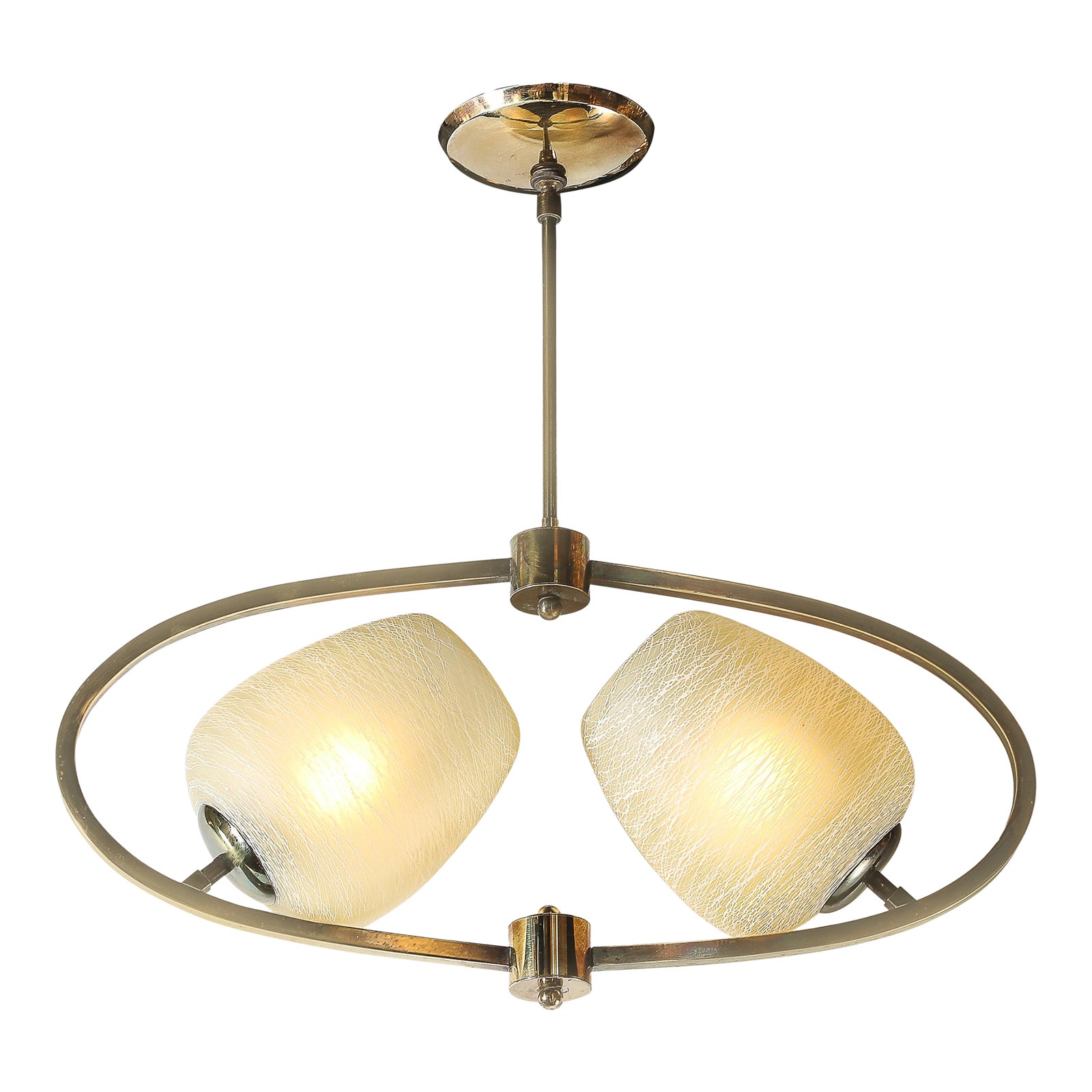 Mid-Century Elliptical Chandelier W/ Striated Spun Glass Shades in ...