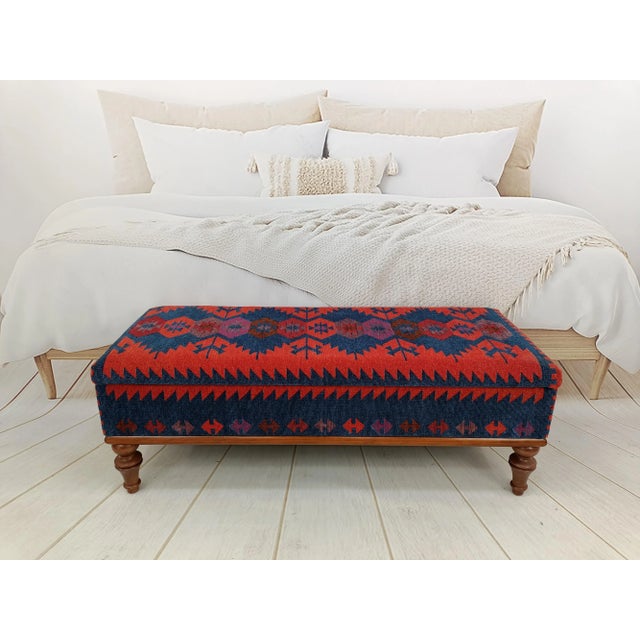 Tribal Kilim Rug Upholstered Storage Bench | Chairish