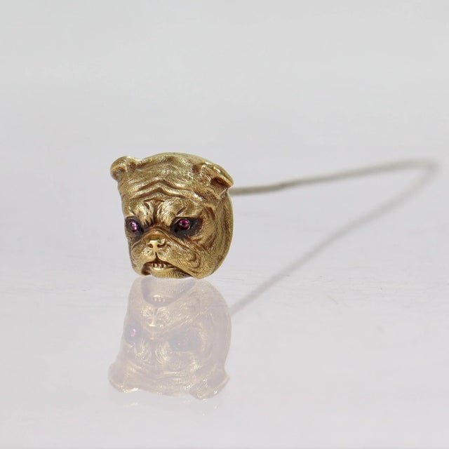 Antique Signed Sloan & Co 14K Gold Figural Bulldog Hat Pin with Ruby ...
