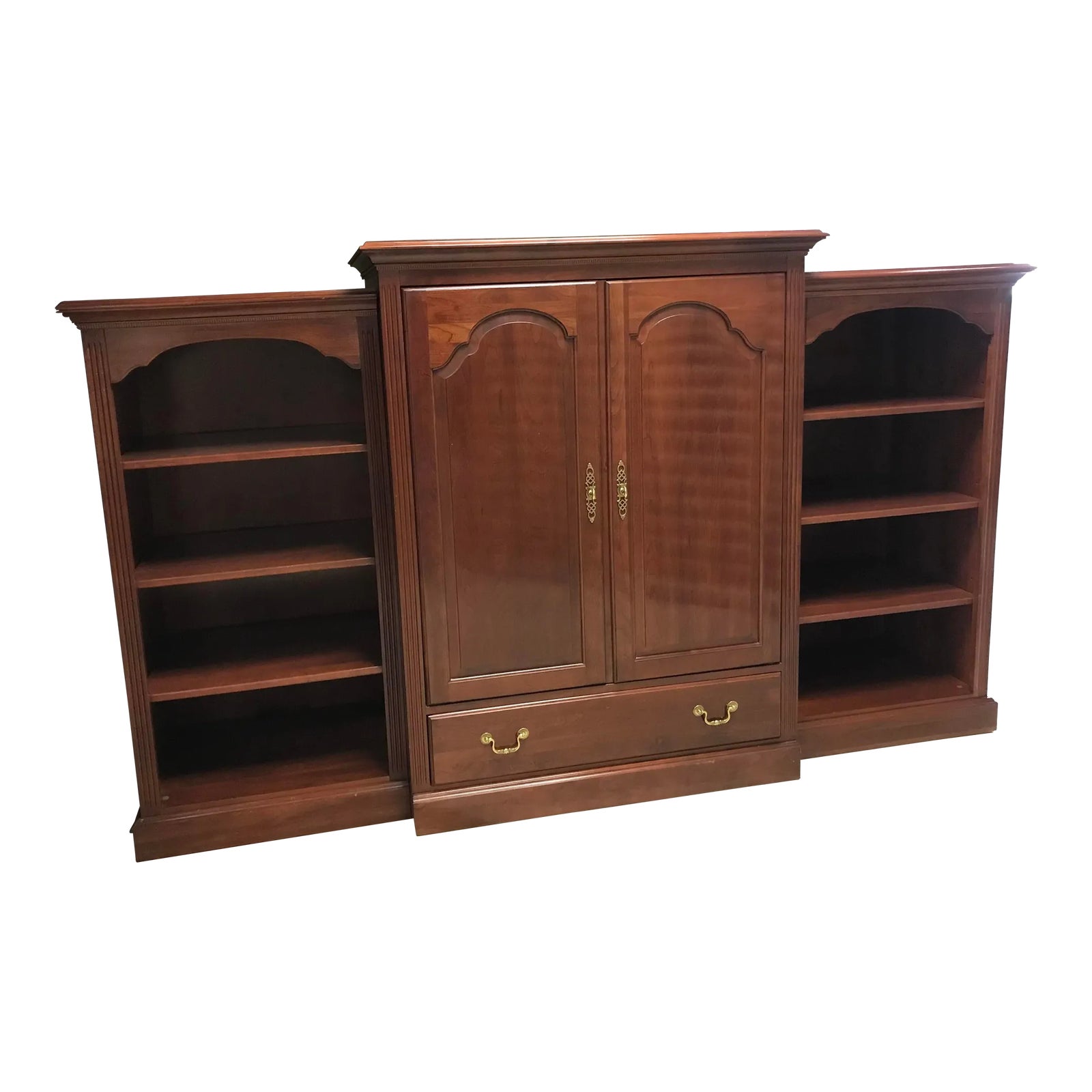 1990s Vintage Ethan Allen Cherry Wood 3 Piece Wall Unit With Middle ...