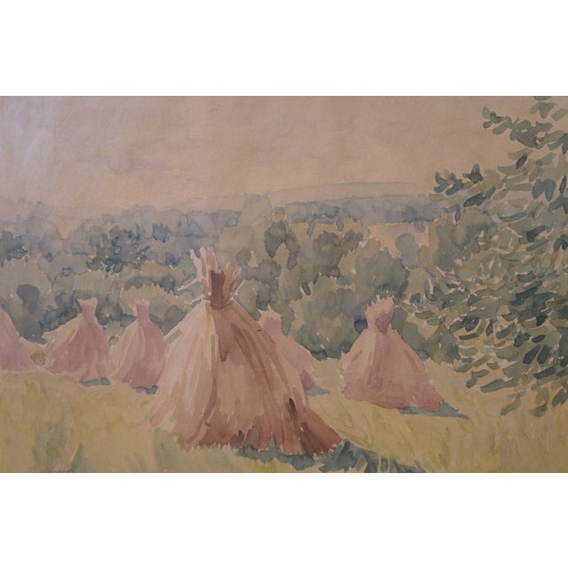 T. Karcik Farm Country Haystack Landscape Watercolor Painting 20 ...